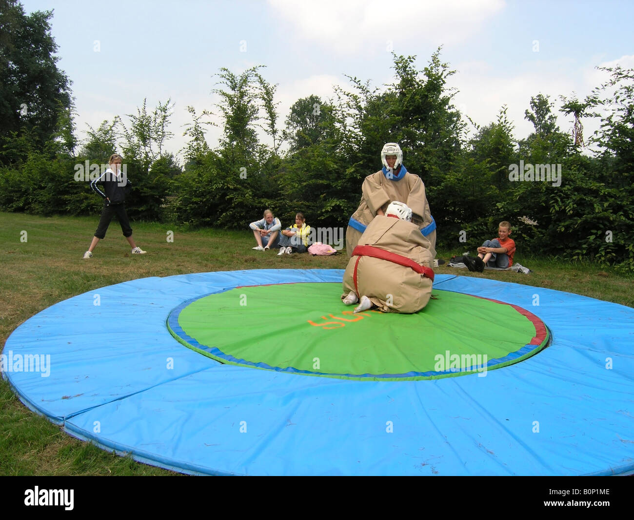 students sumo wrestling at school camp Stock Photo - Alamy