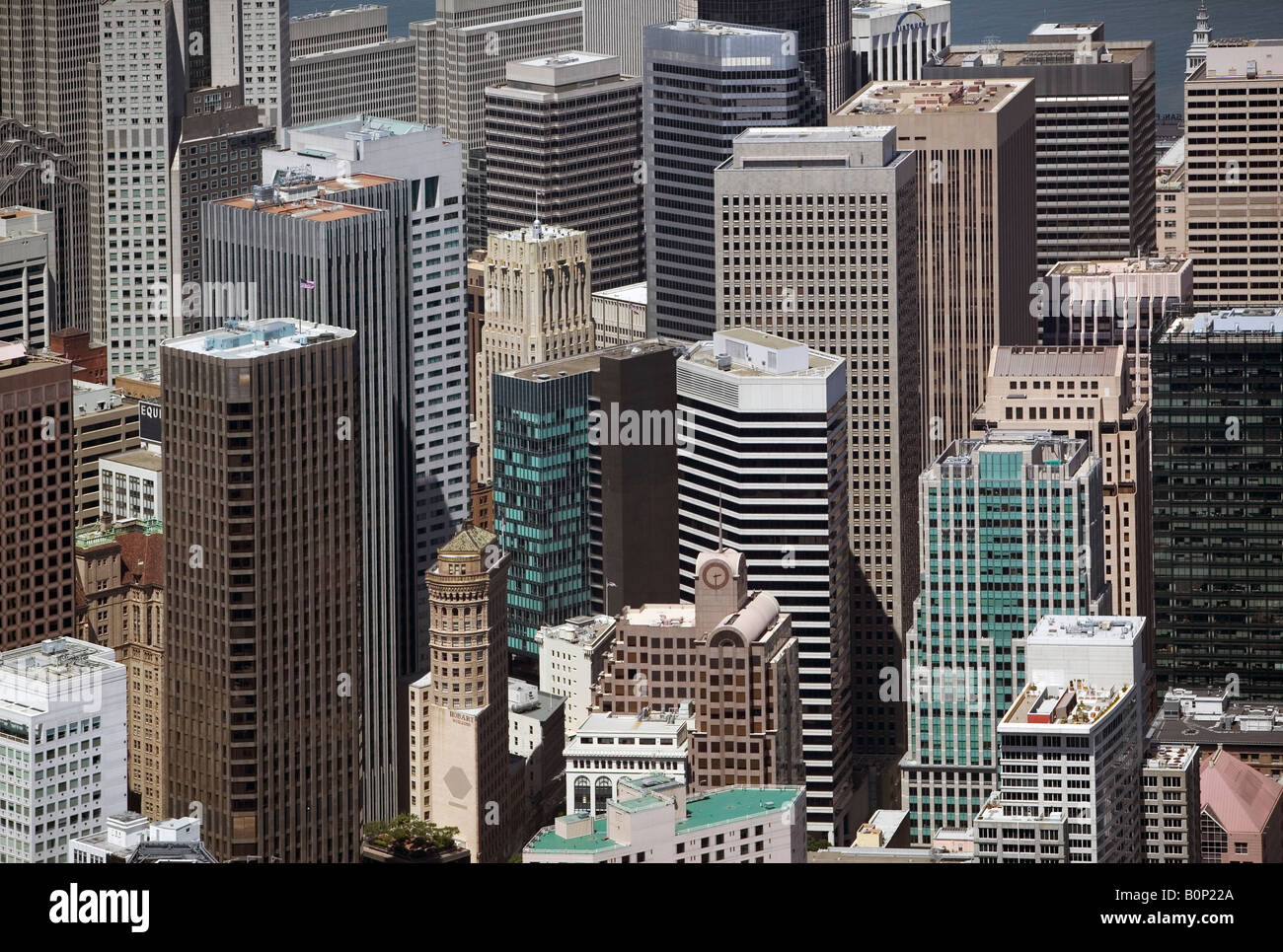 High aerial overview above san francisco financial district ...