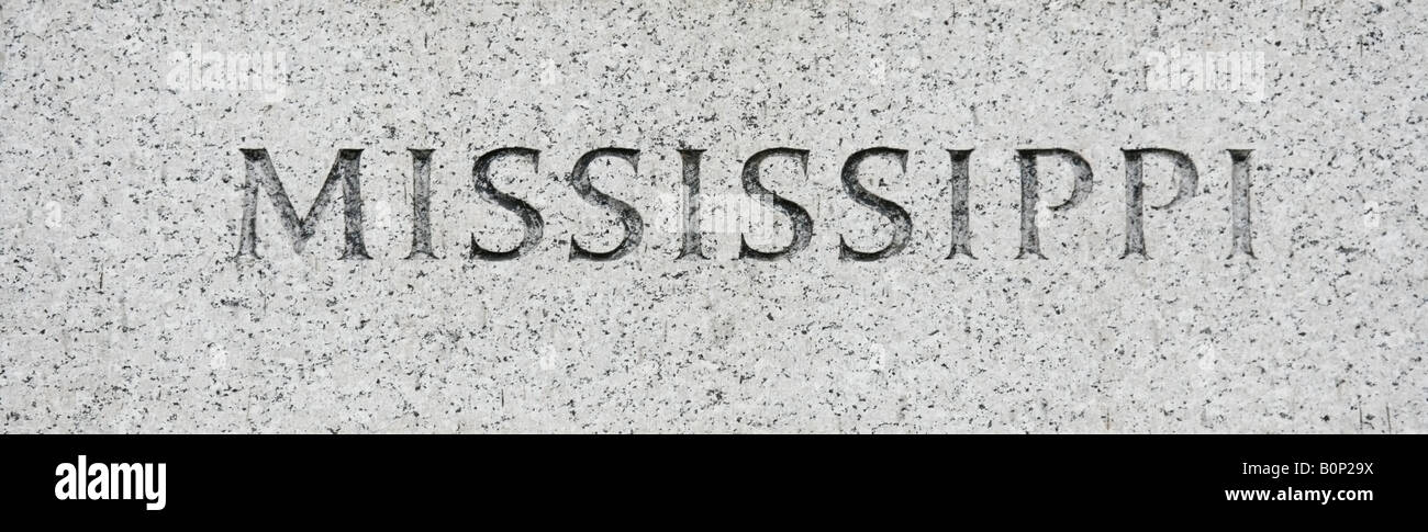 Mississippi state name written in grey granite stone Stock Photo - Alamy