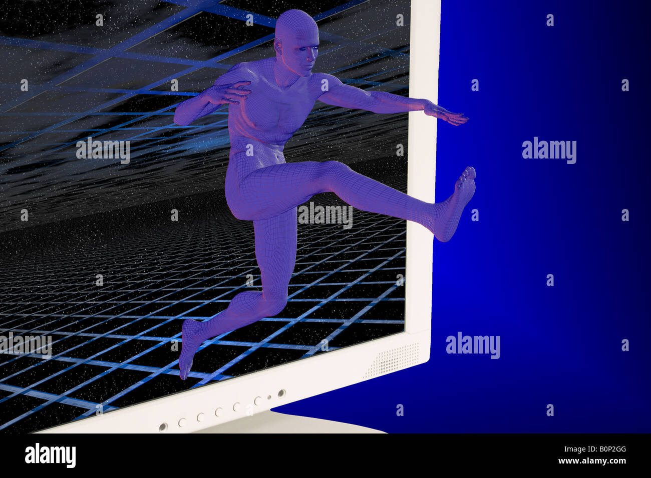 Digital man escaping from cyberspace Stock Photo - Alamy