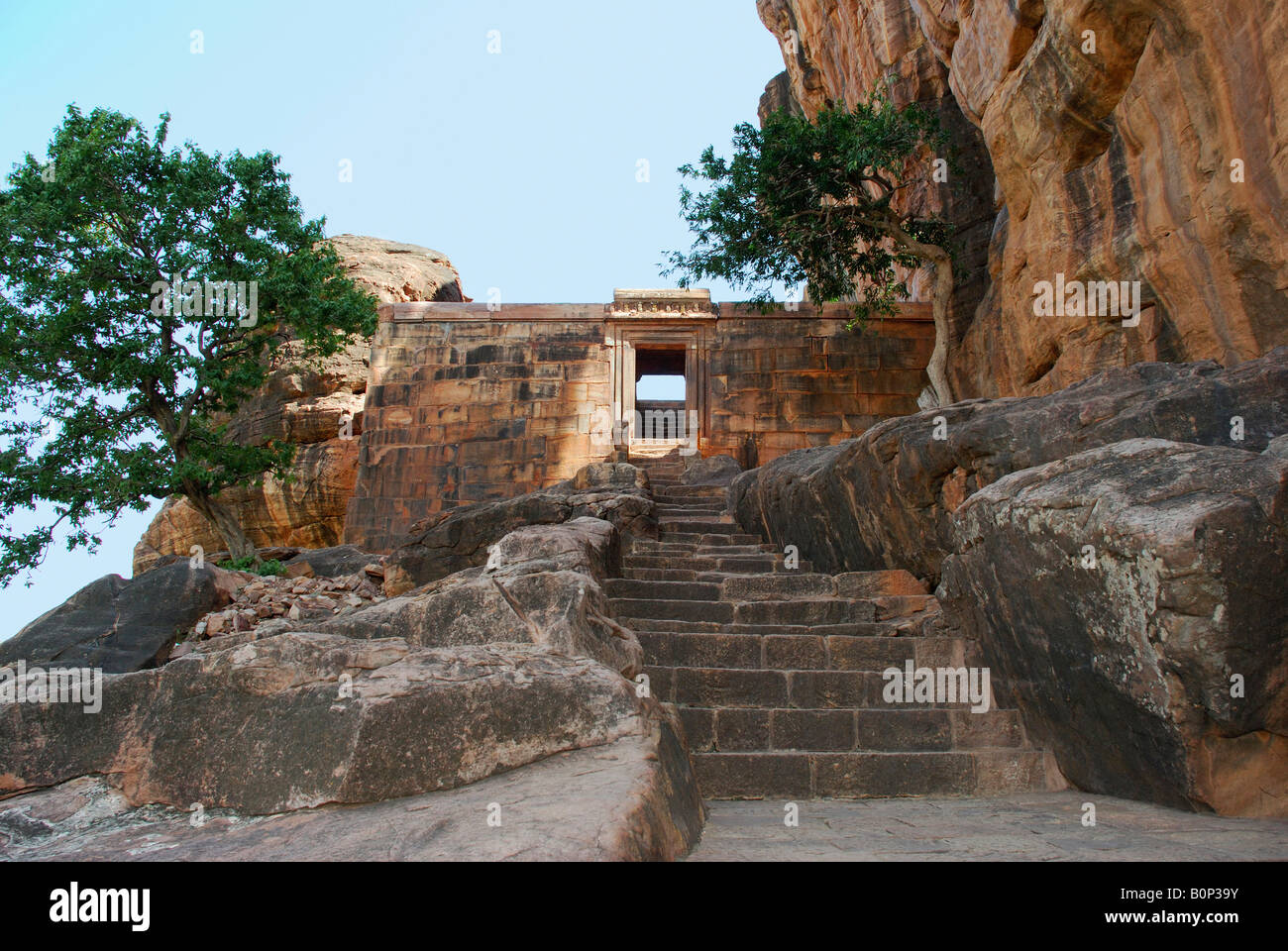 Stairs leading towards Badami caves, Badami, Karnataka, India Stock ...