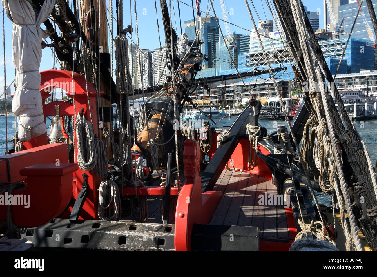 HMB Endeavour replica Captain Cooks ship outside the Maritime Museum ...