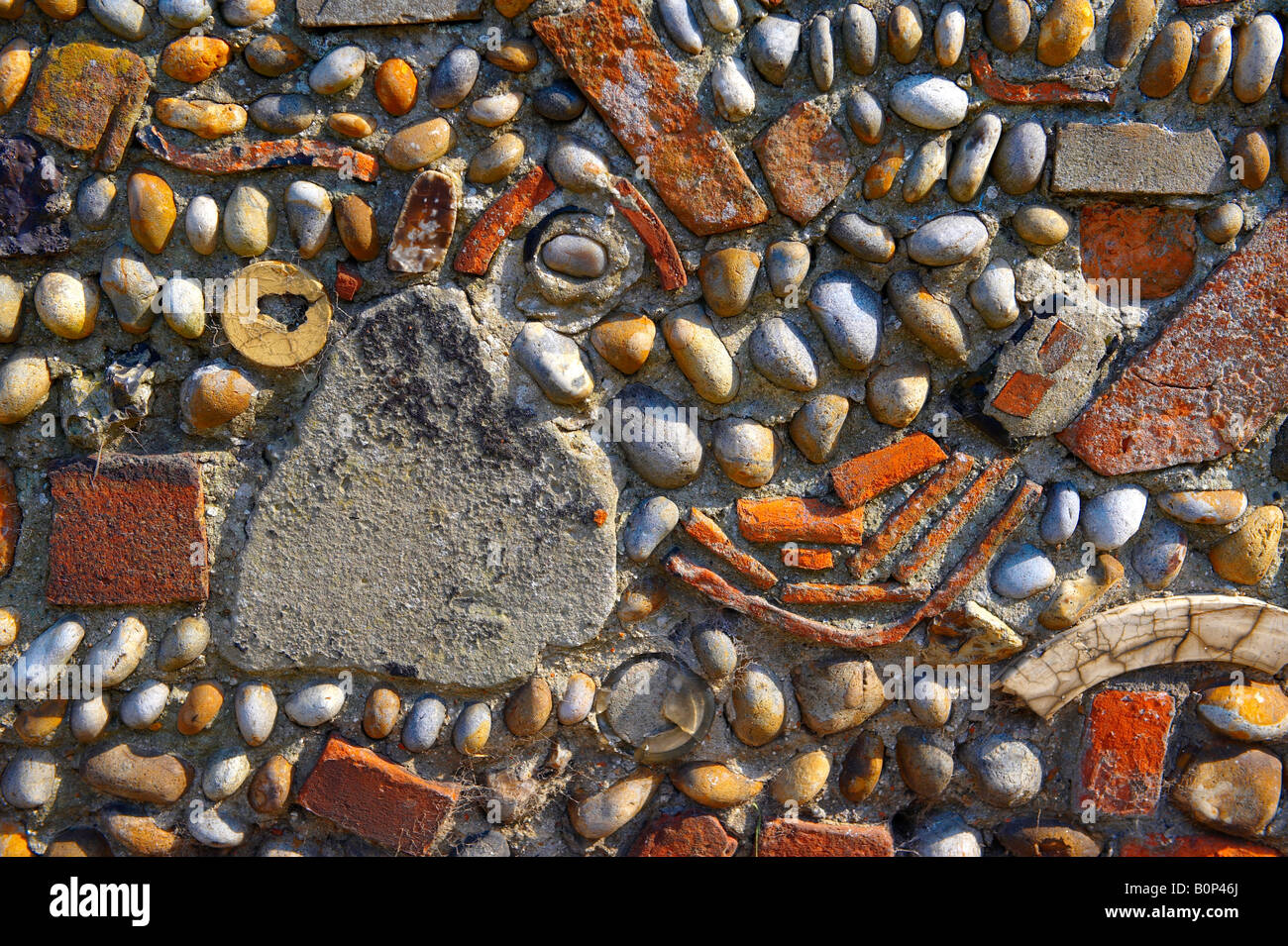 Close up of a suffolk wall with flint stone and brick textures Stock ...