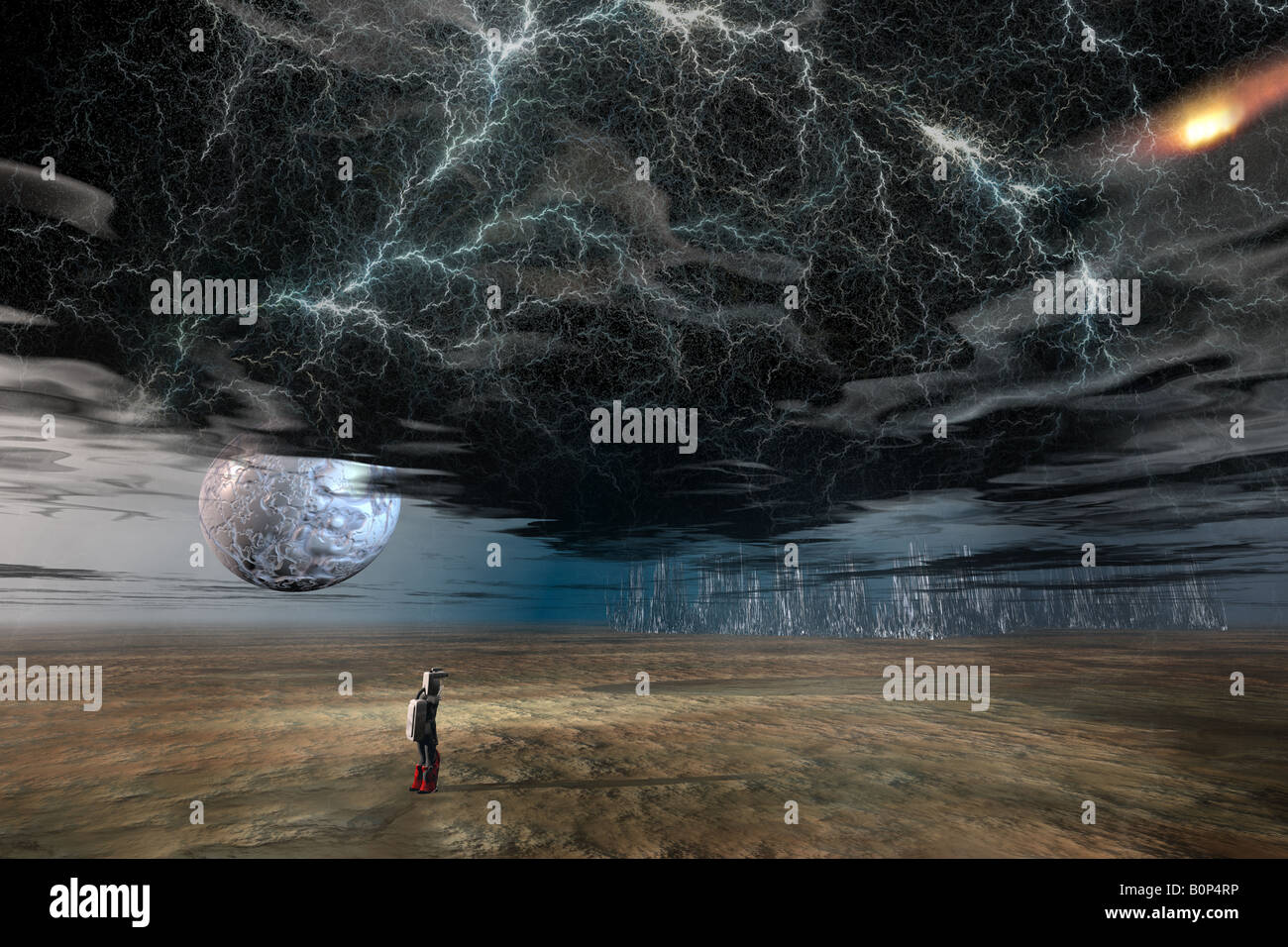 Traveler in an alien landscape Stock Photo - Alamy