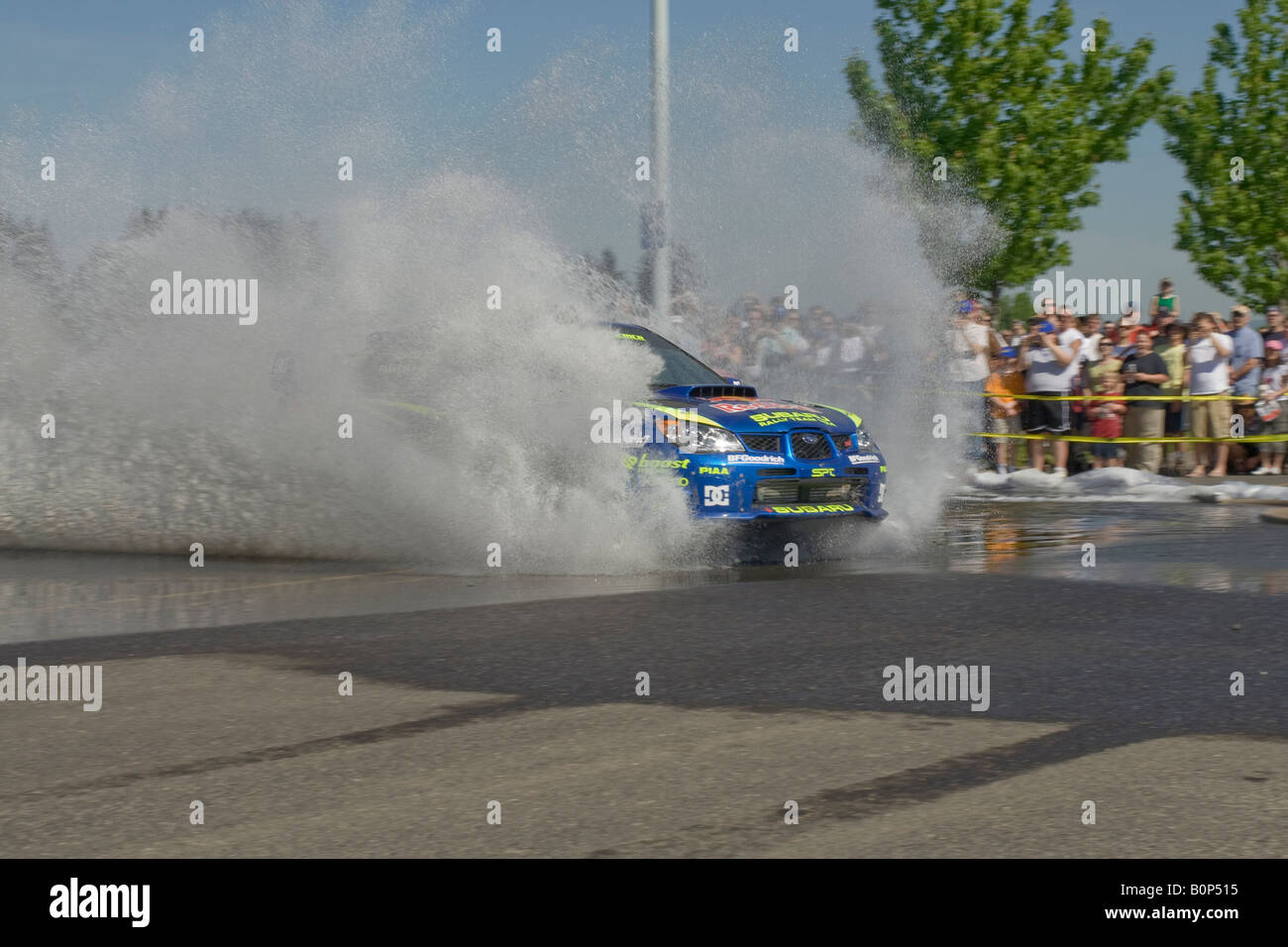 USA rally star Travis Pastrana crosses a water splash at the 2008 ...
