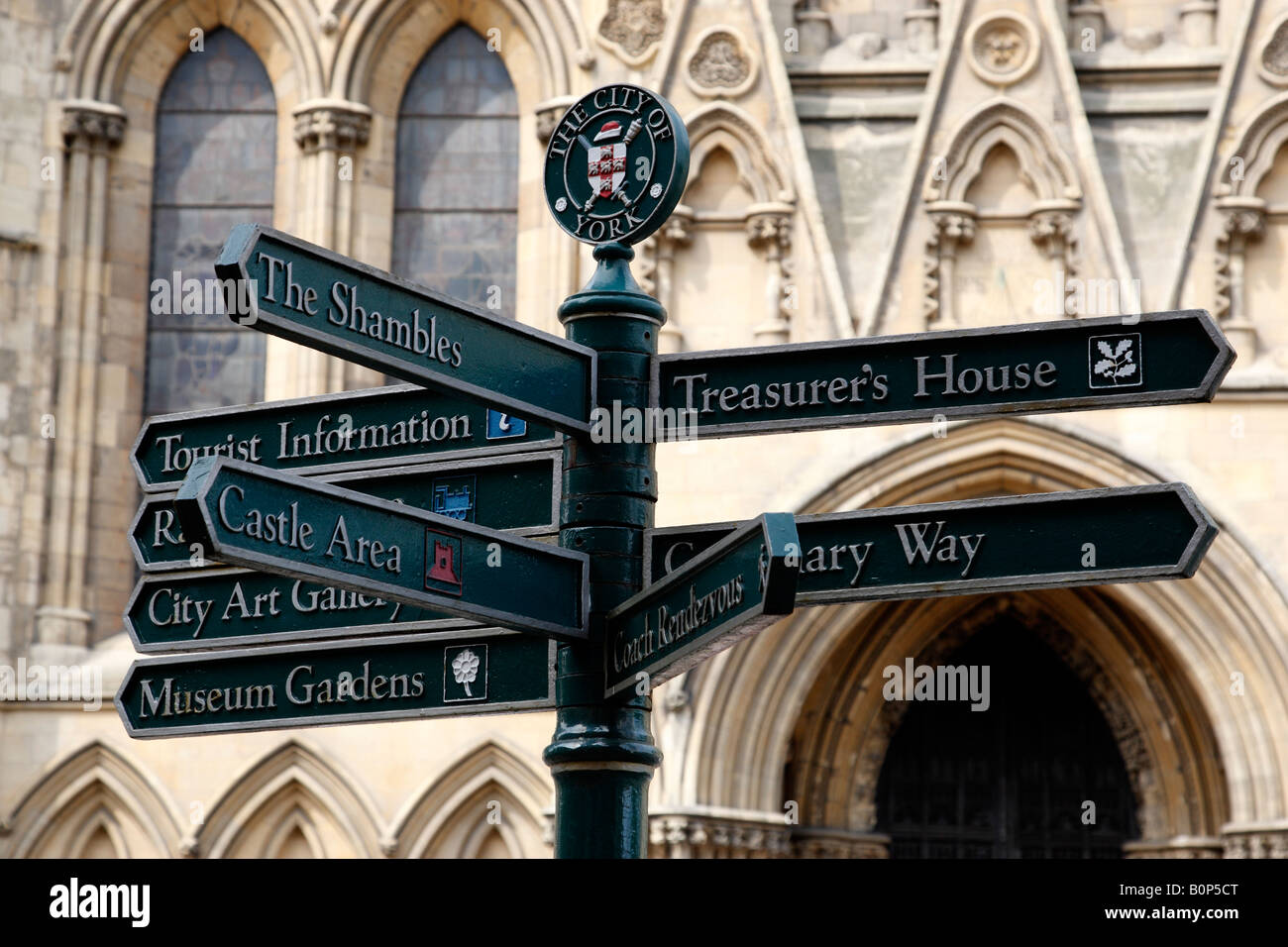 tourist signpost showing directions to popular attractions minster yard ...