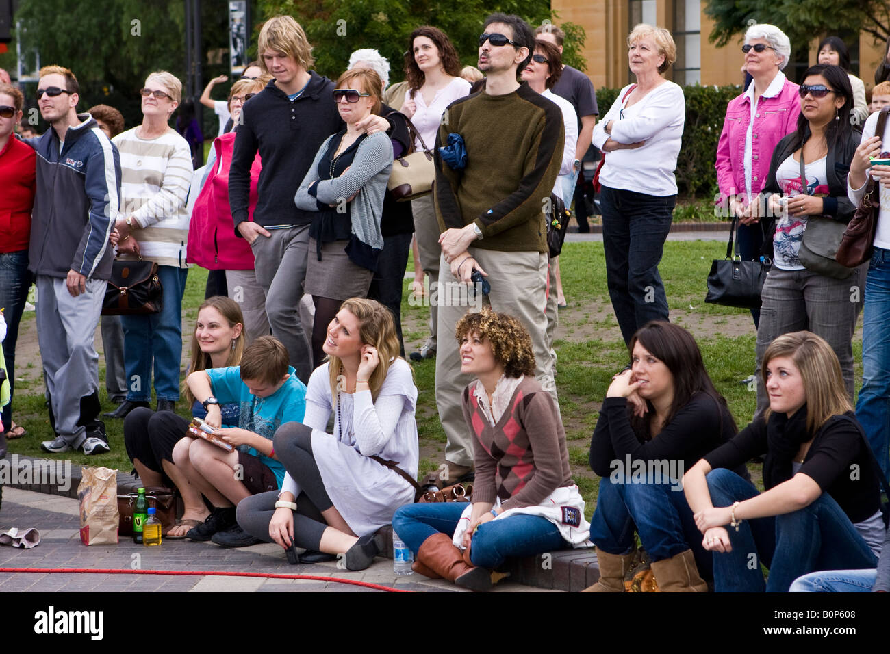 Female feminine human male masculine people enjoyment enjoy watching hi ...