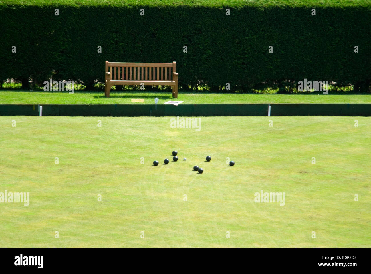Horizontal elevated view of a "Head" during a game of bowls showing the ...