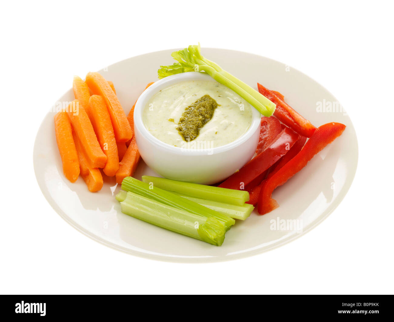 Natural Yoghurt and Green Pesto with Vegetable Crudites Stock Photo - Alamy