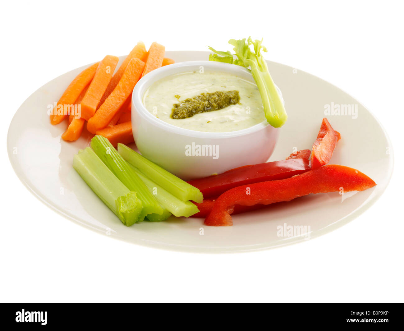 Natural Yoghurt and Green Pesto with Vegetable Crudites Stock Photo - Alamy