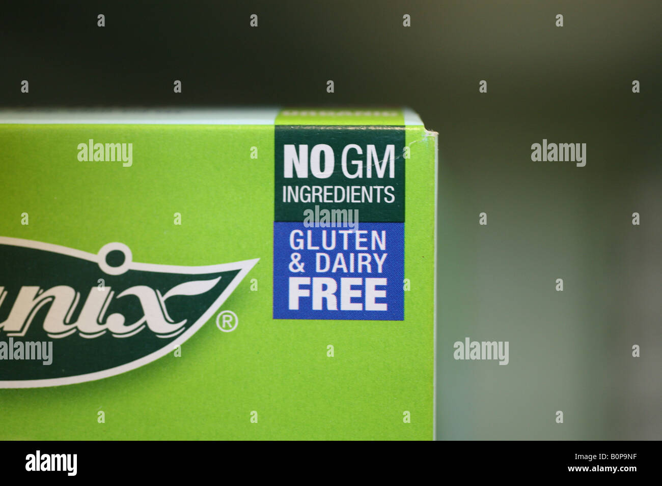 Close up of GM free, organic food packet Stock Photo - Alamy