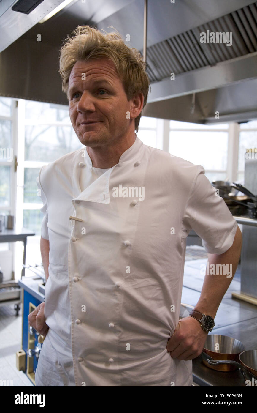 Preparations before the opening night of Gordon Ramsays new restaurant ...