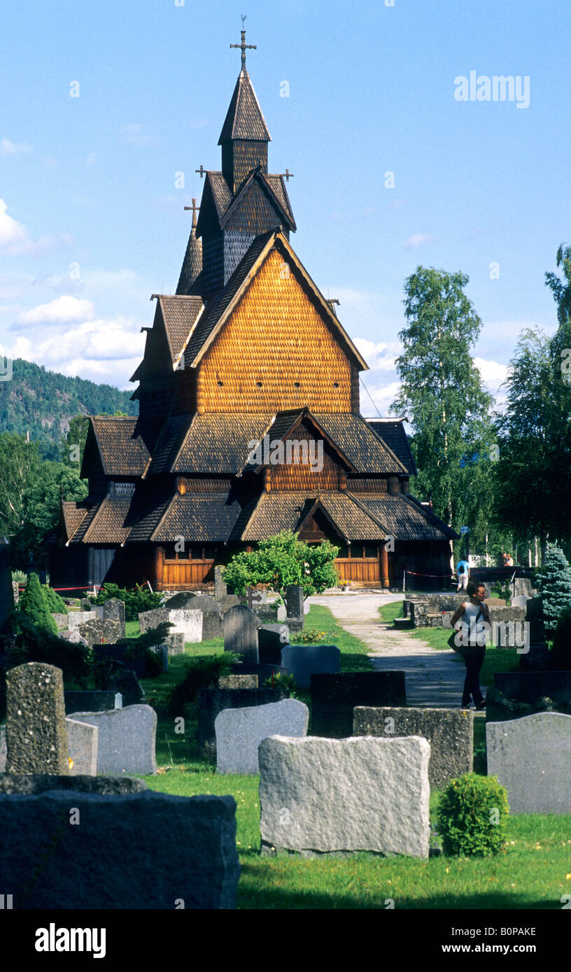 stave church Heddal, Norway, Europe; stavkirke Heddal, Norge Stock ...