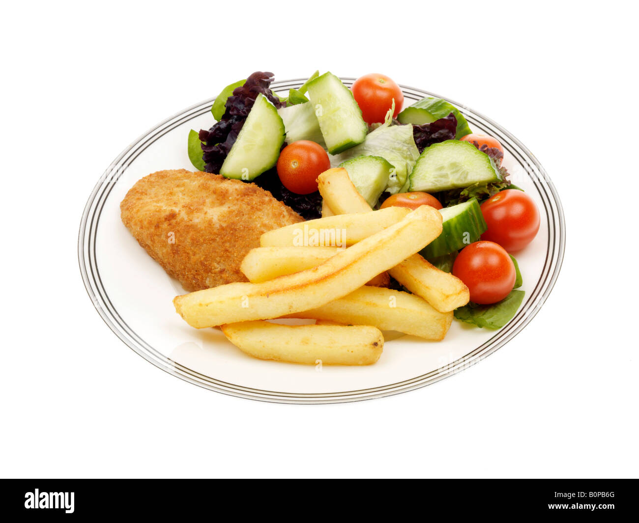Cod Fillet Chips and Salad Stock Photo - Alamy