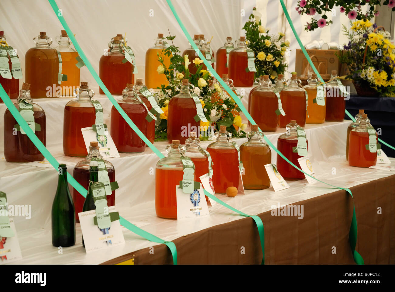 Local cider on display at the Devon County Show, Exeter, UK Stock Photo ...