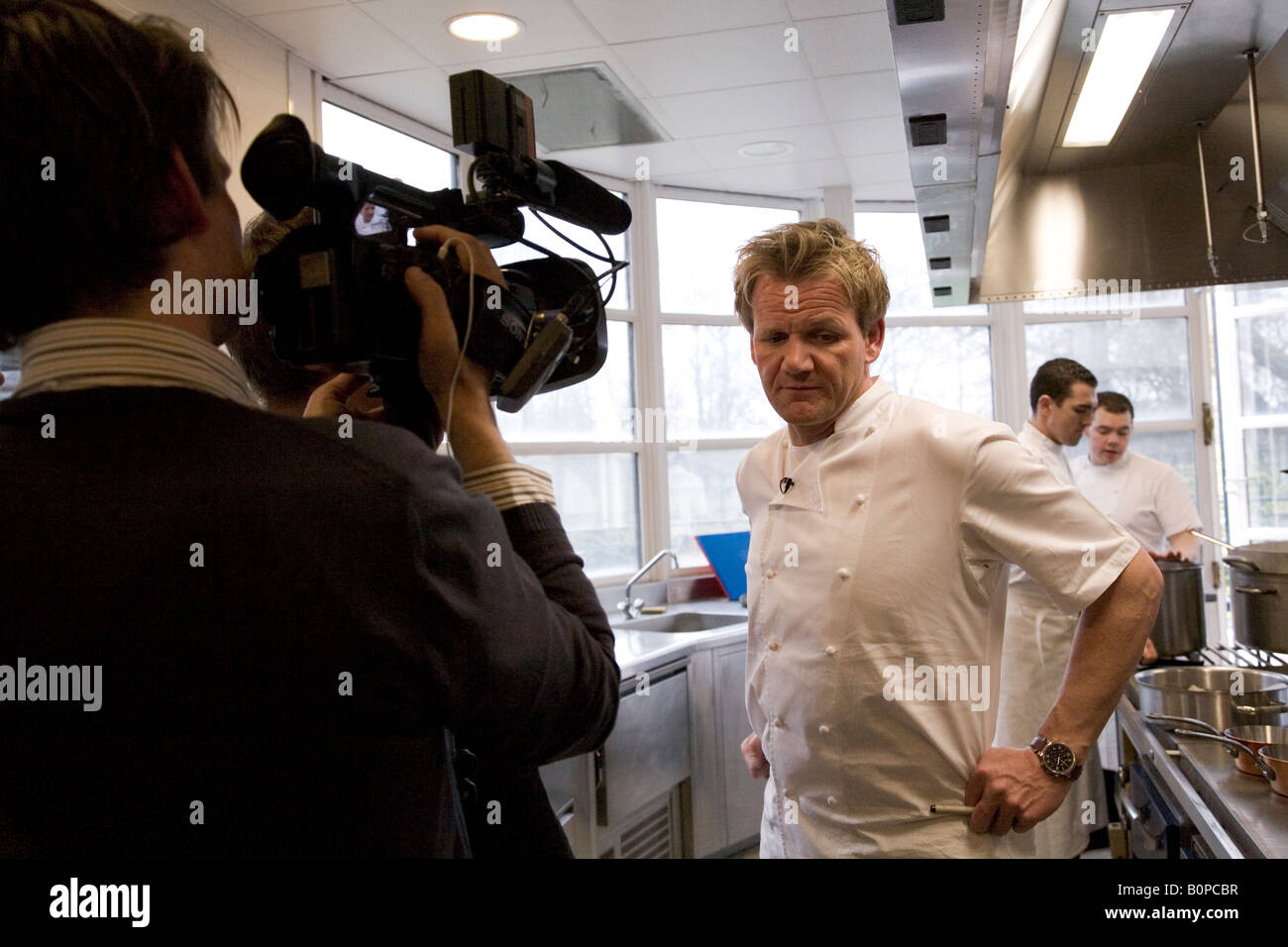 Preparations before the opening night of Gordon Ramsays new restaurant ...
