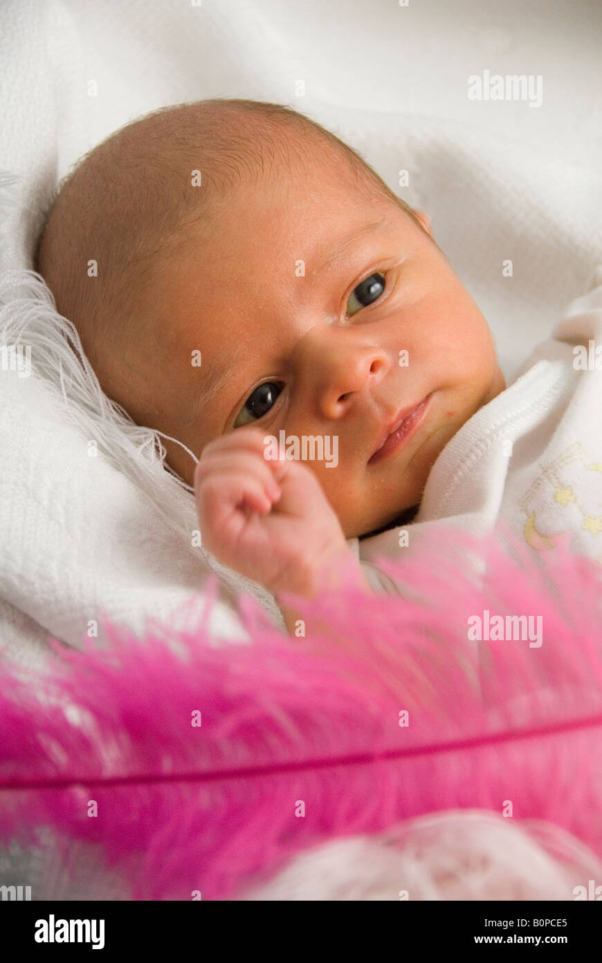 Joshua Kailas Hudson Newborn Baby Boy Aged 9 Days and Pink Feather ...