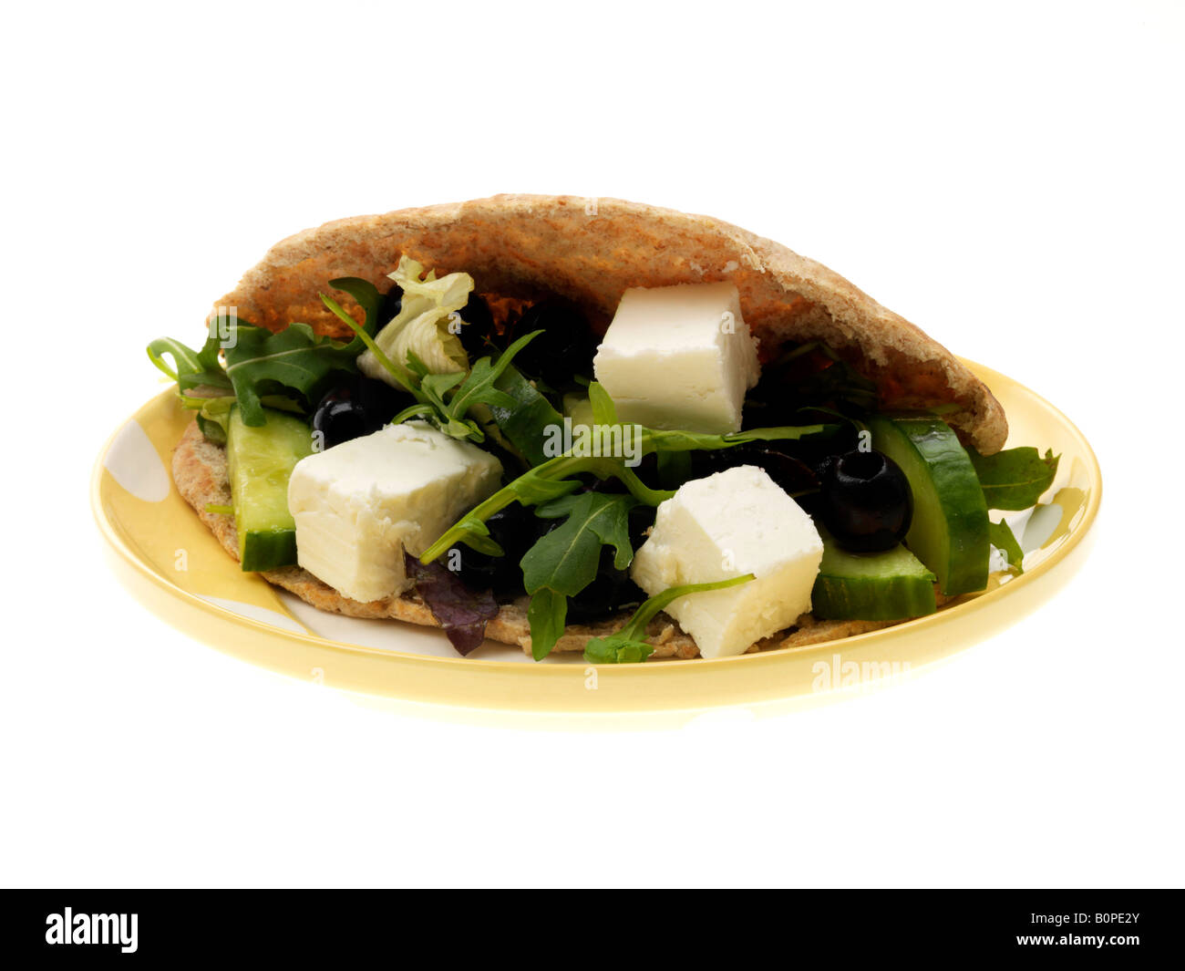 Wholemeal Pitta Bread With Feta Cheese And Salad Stock Photo - Alamy
