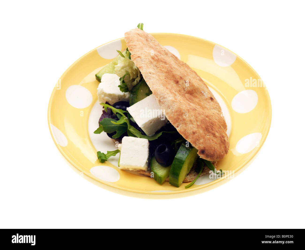 Wholemeal Pitta Bread With Feta Cheese And Salad Stock Photo - Alamy