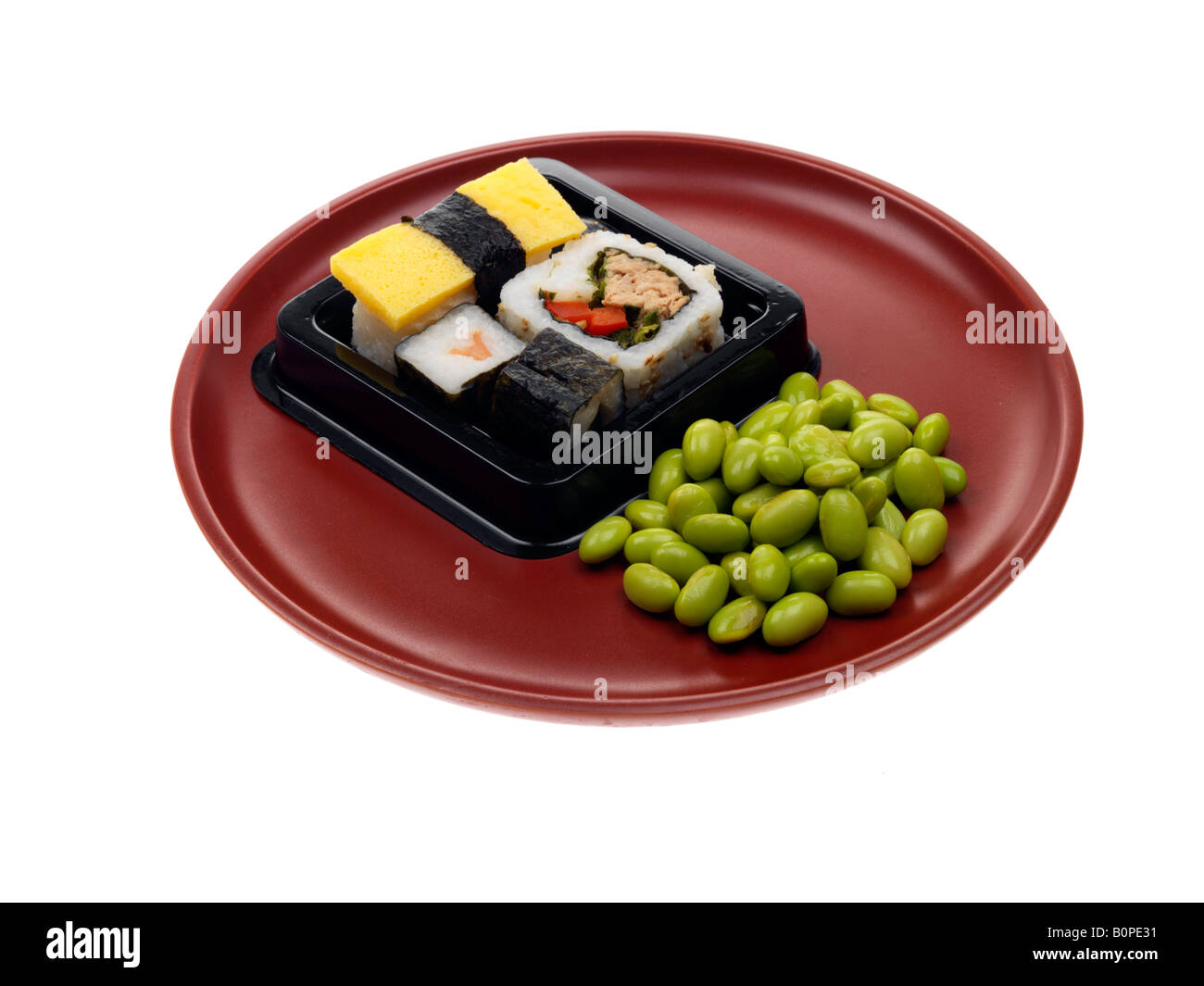 Selection Of Fresh Japanese Style Assorted Sushi With Healthy Edamame ...