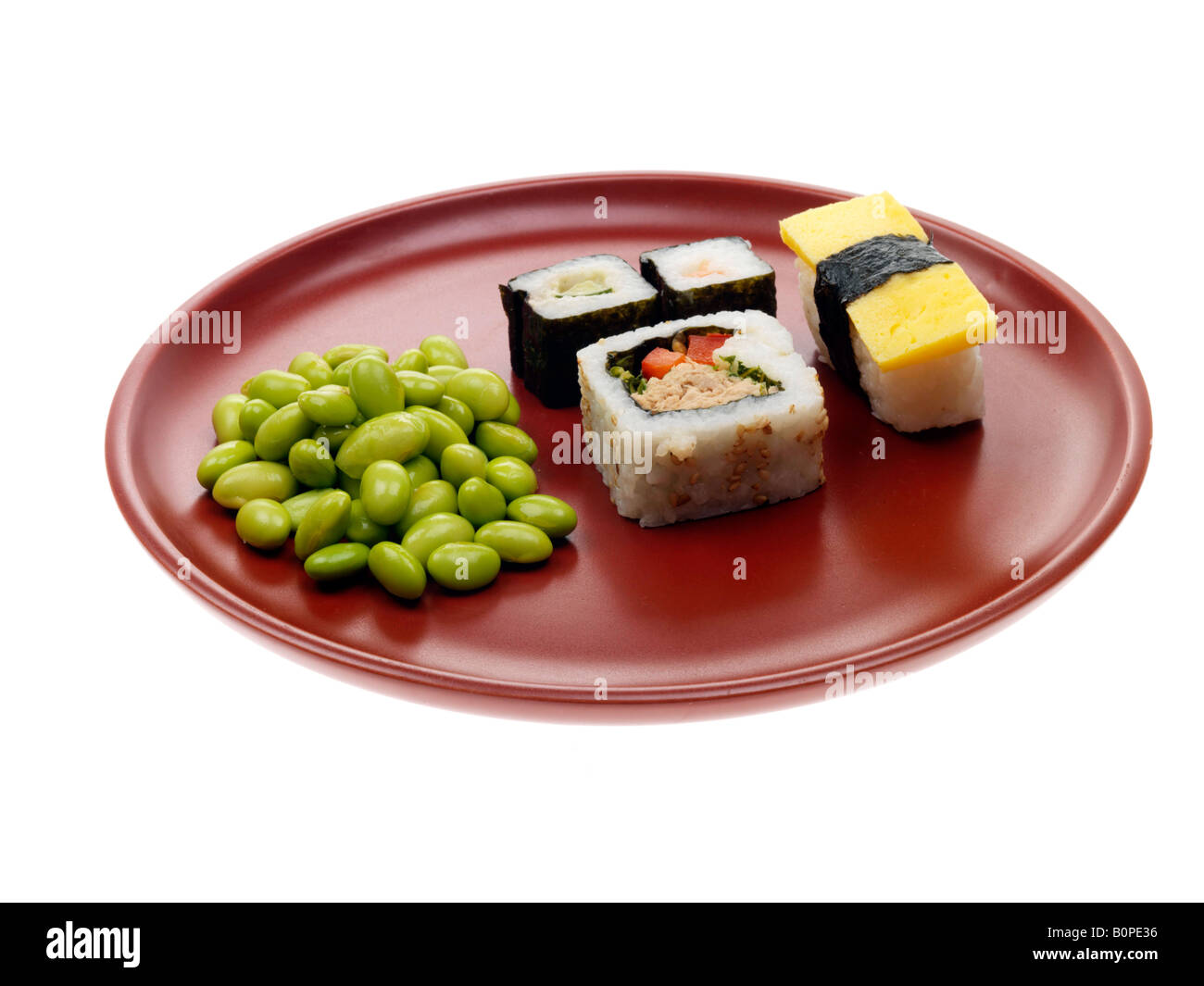 Selection Of Fresh Japanese Style Assorted Sushi With Healthy Edamame ...