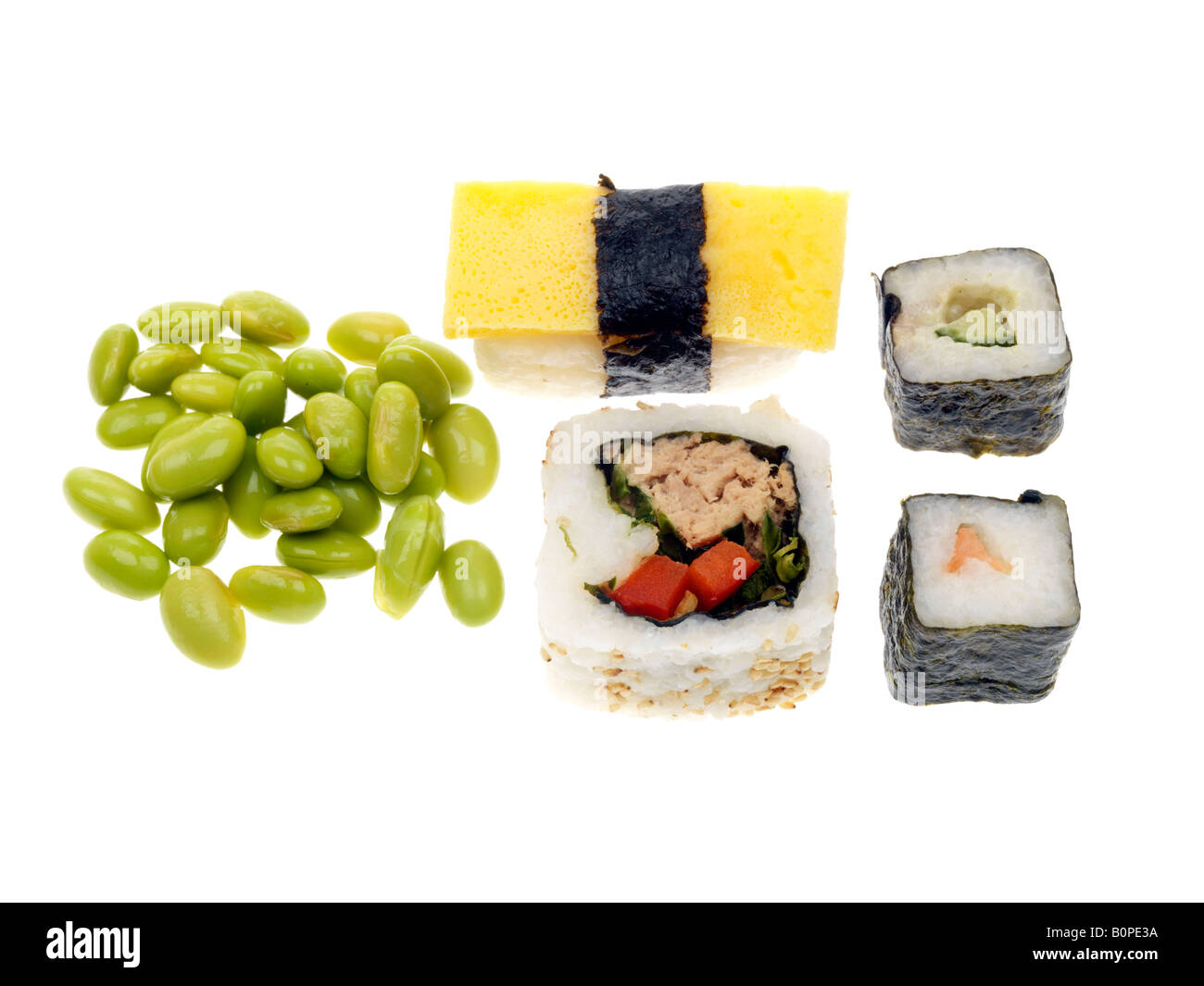 Selection Of Fresh Japanese Style Assorted Sushi With Healthy Edamame ...
