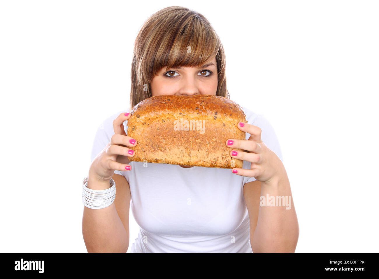Teenage Girl Smelling Granary Bread Model Released Stock Photo - Alamy