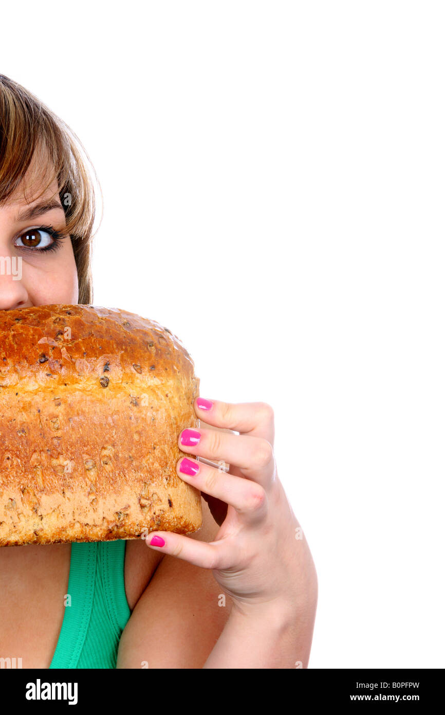 Teenage Girl Smelling Granary Bread Model Released Stock Photo - Alamy