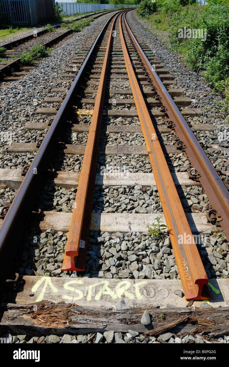 Railway tracks on a goods line ready for maintenance in Widnes Stock ...