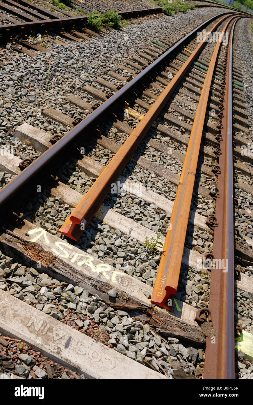 Railway tracks on a goods line ready for maintenance in Widnes Stock ...