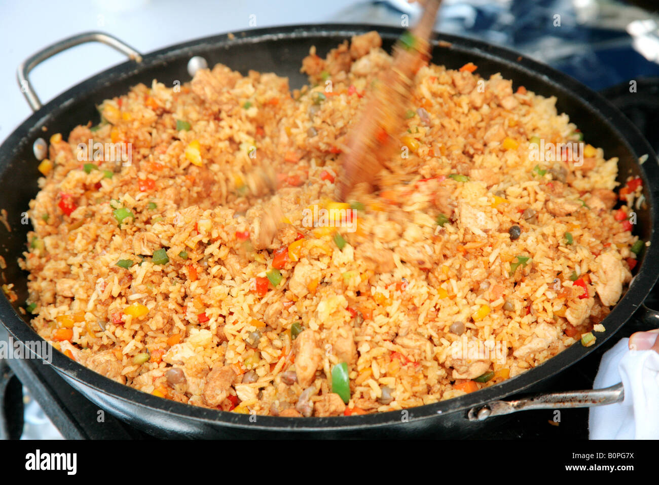 Pot with rice and chicken a traditional dish in panamanian cuisine ...