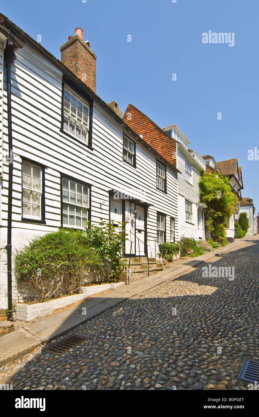 A view looking up Mermaid street (the most famous in Rye) showing its ...