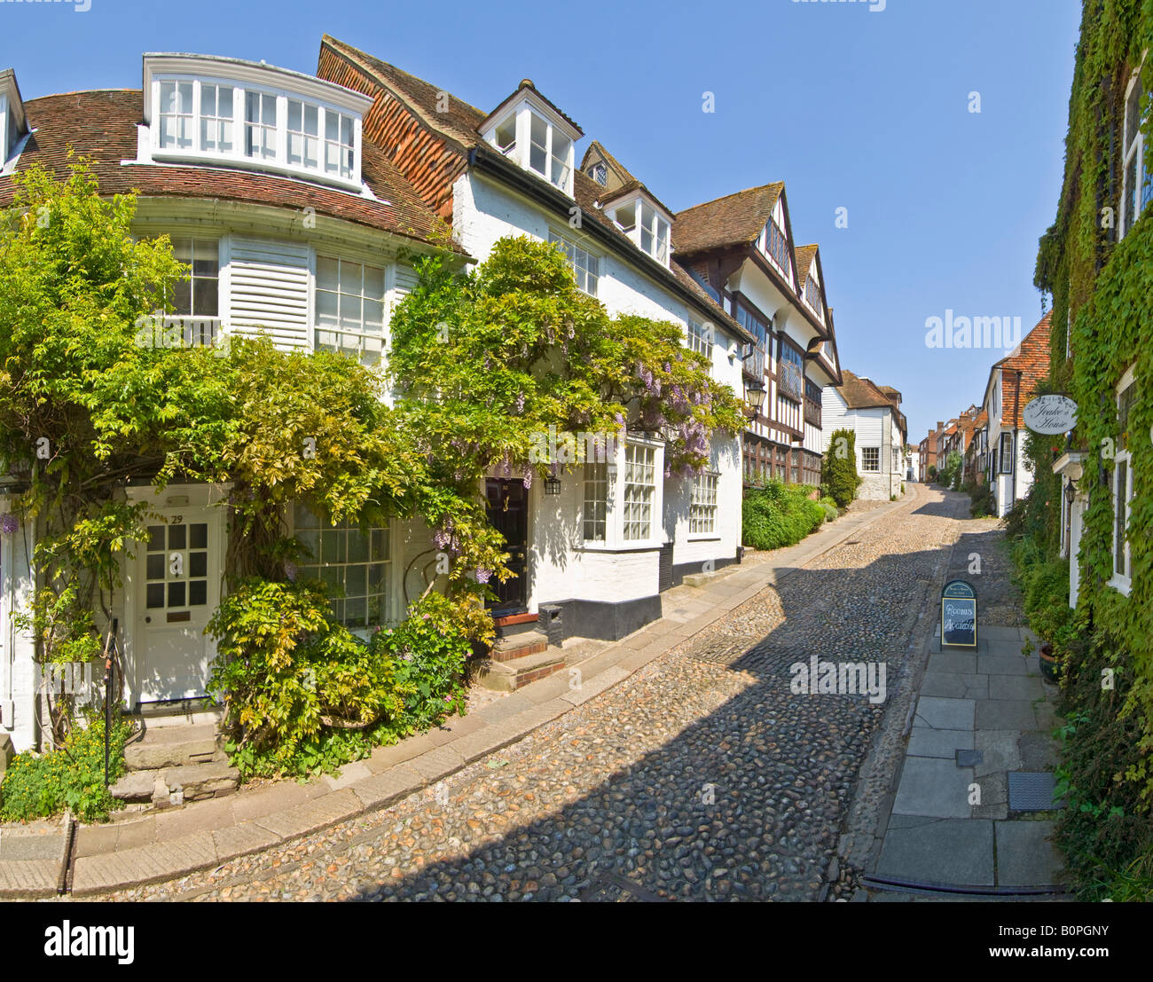 A 3 picture stitch panoramic looking up Mermaid street (the most famous ...