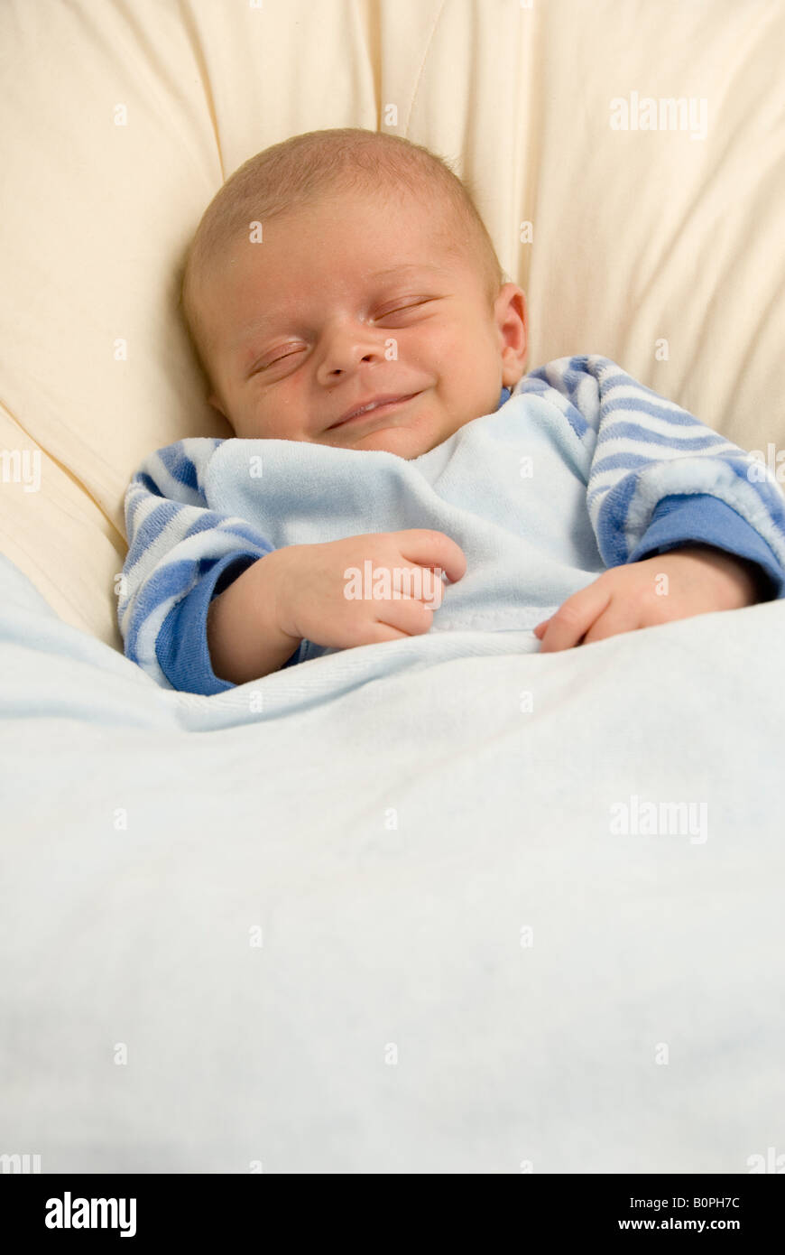Smile on Lips of Grinning Newborn Baby Boy Joshua Kailas Hudson Aged 20 ...