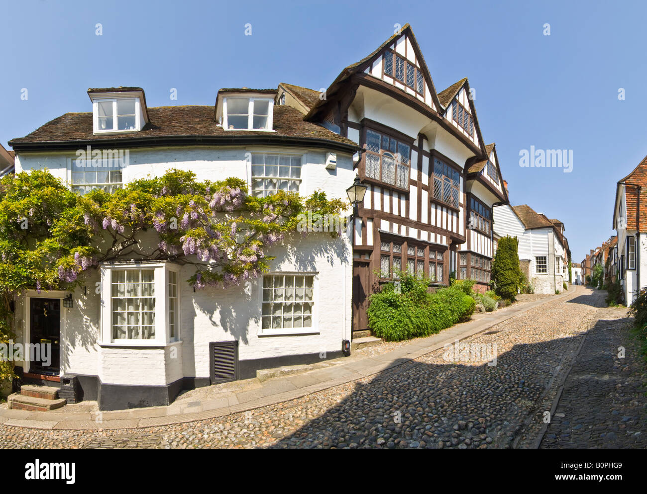 A 3 picture stitch panoramic looking up Mermaid street (the most famous ...