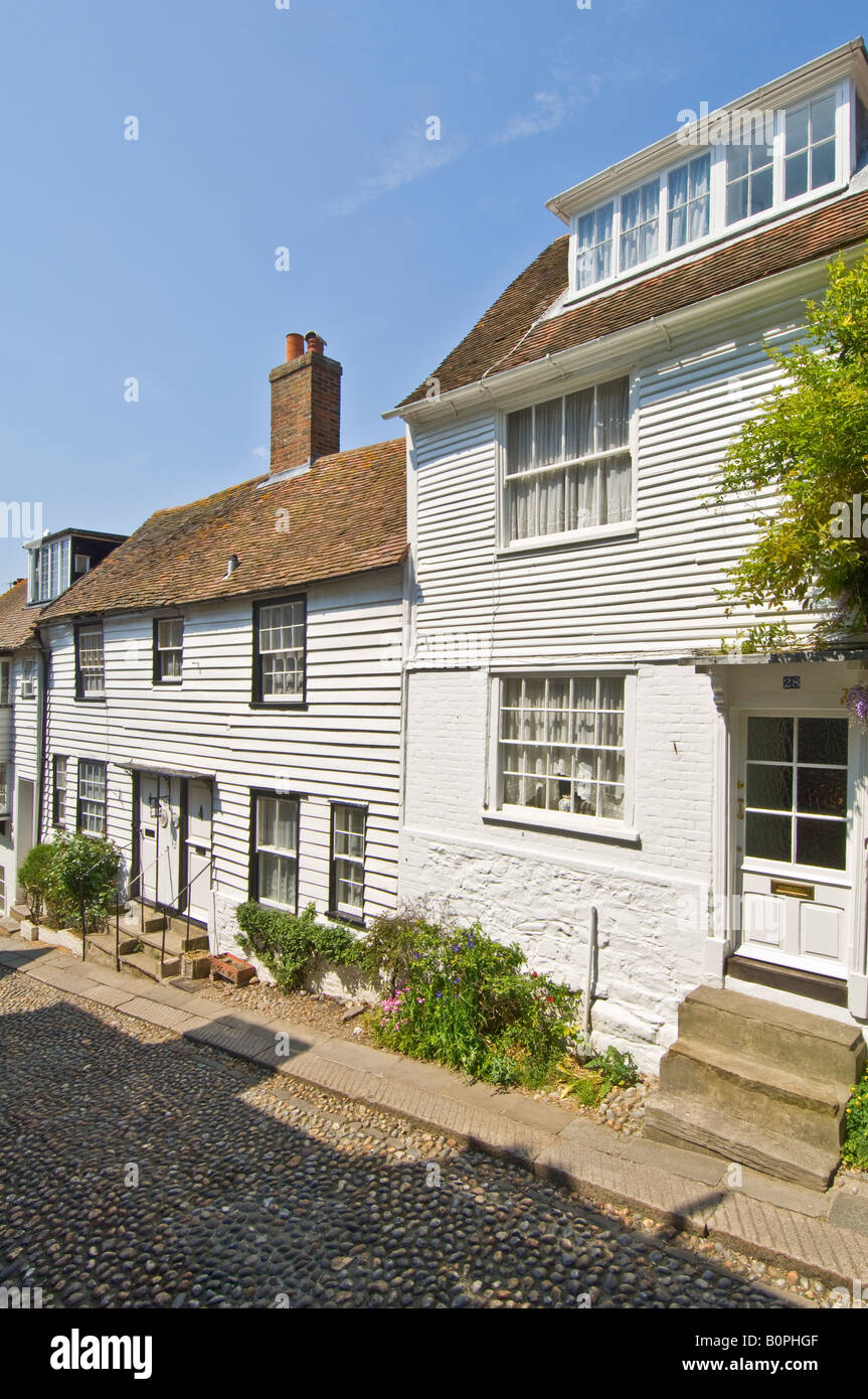 A view looking down Mermaid street (the most famous in Rye) showing its ...
