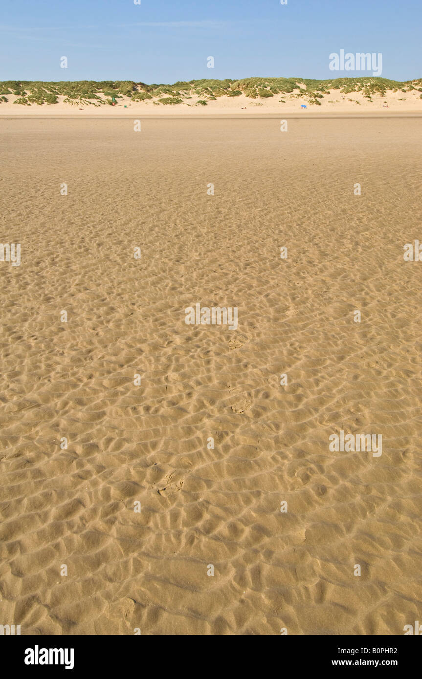 A wide angle view of the large empty open space of the beach at Camber ...