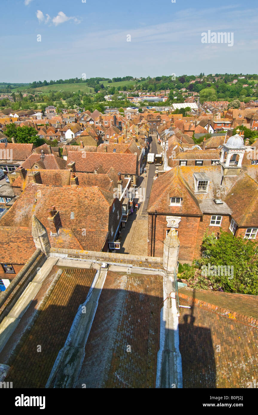 An aerial view of Rye taken from the top of the bell tower in St Mary's ...