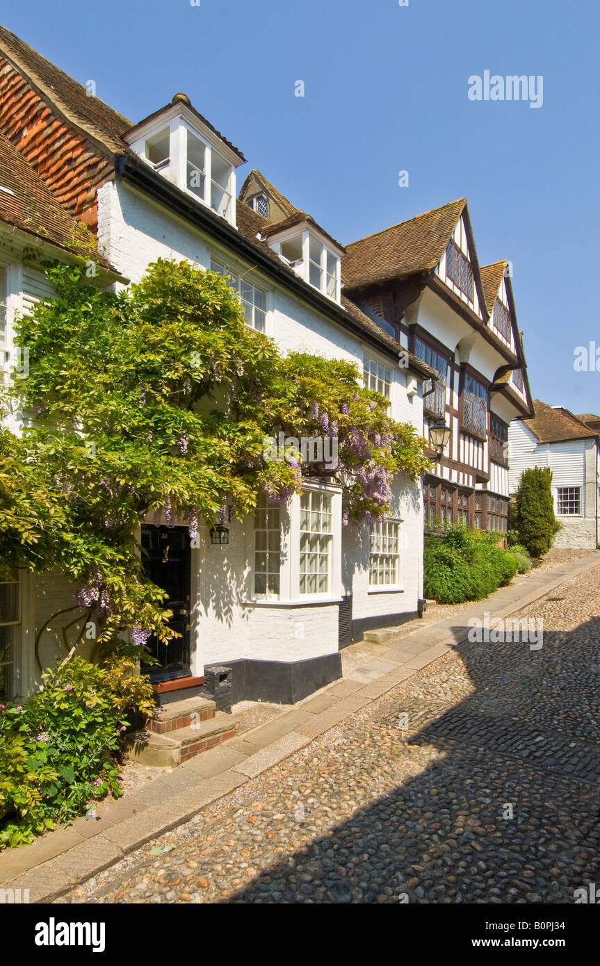 A view looking up Mermaid street (the most famous in Rye) showing its ...