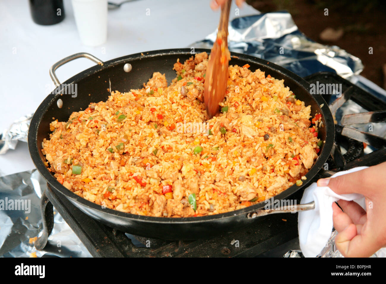 Pot with rice and chicken a traditional dish in panamanian cuisine ...