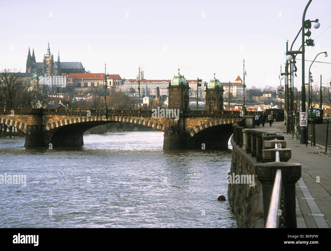 The Legii Bridge over the Vltava River with Prague Castle in the ...