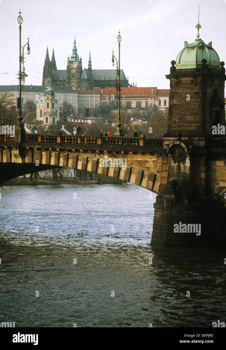 The Legii Bridge over the Vltava River with Prague Castle in the ...