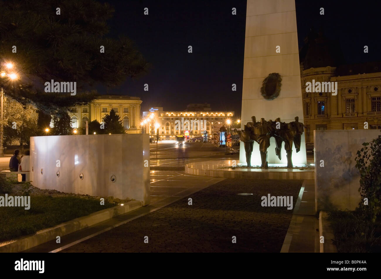 Bucharest Revolution Plaza at night Stock Photo - Alamy