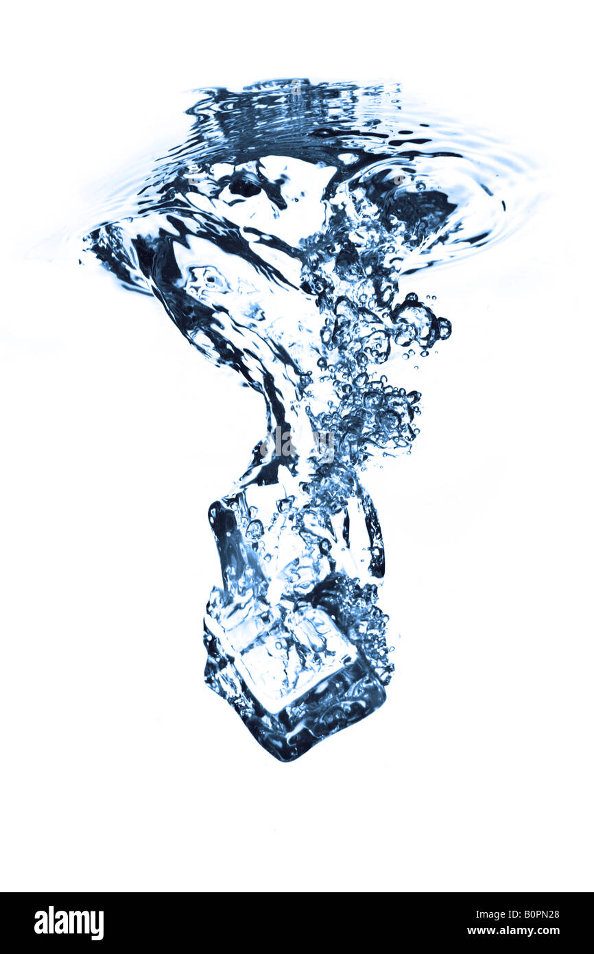Ice cube dropped into water Stock Photo - Alamy
