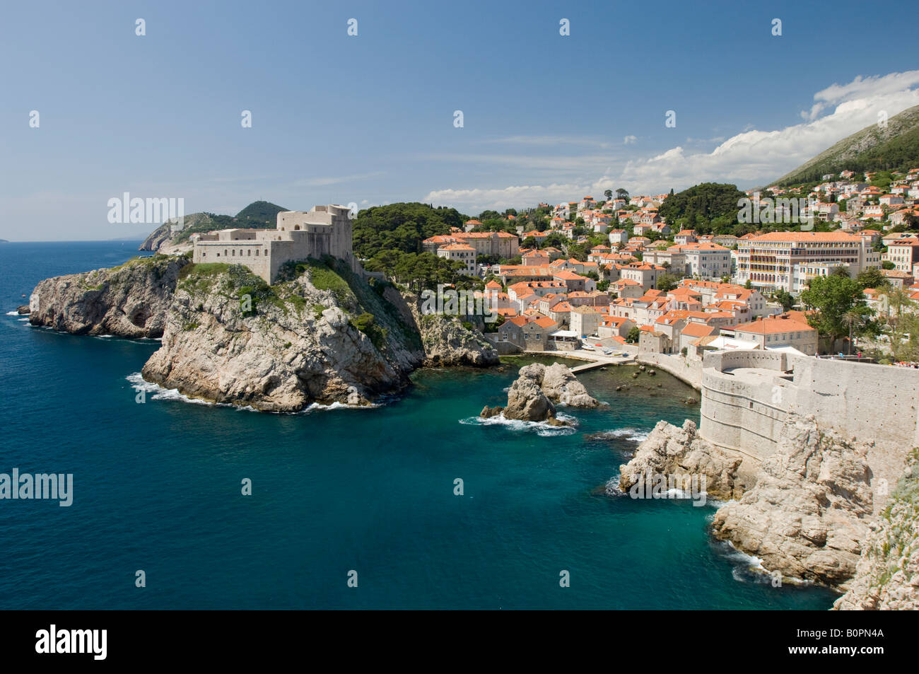View of Dubrovnik Old Town, Fort Lovrijenac and Harbour from the Wall ...
