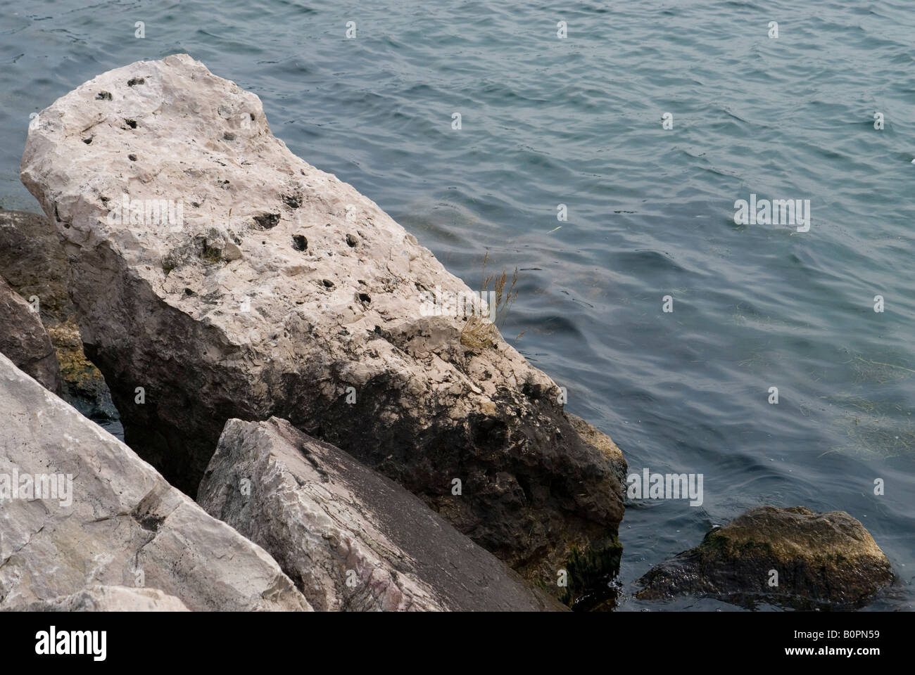 Breakwater rocks along Lake Michigan in Frankfort Mi United States ...