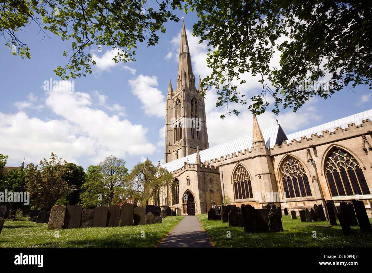 UK England Lincolnshire Grantham St Wulframs church and churchyard ...