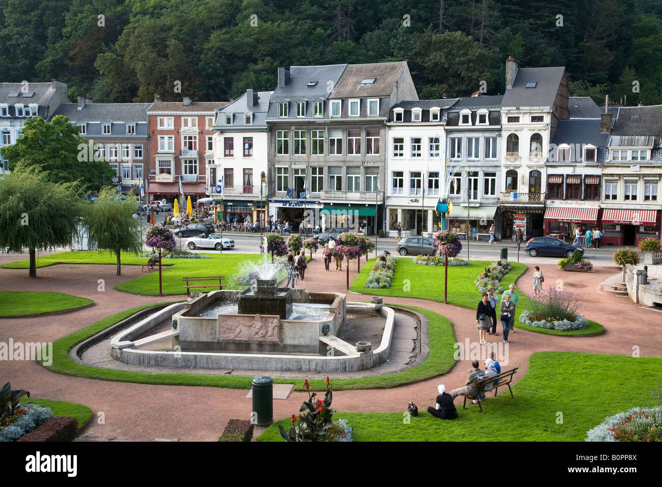 Central gardens and shops in town of Spa Belgium Stock Photo - Alamy