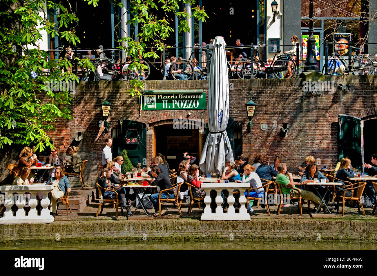 Utrecht Netherlands pavement bar restaurant pub Oudegracht Stock Photo ...
