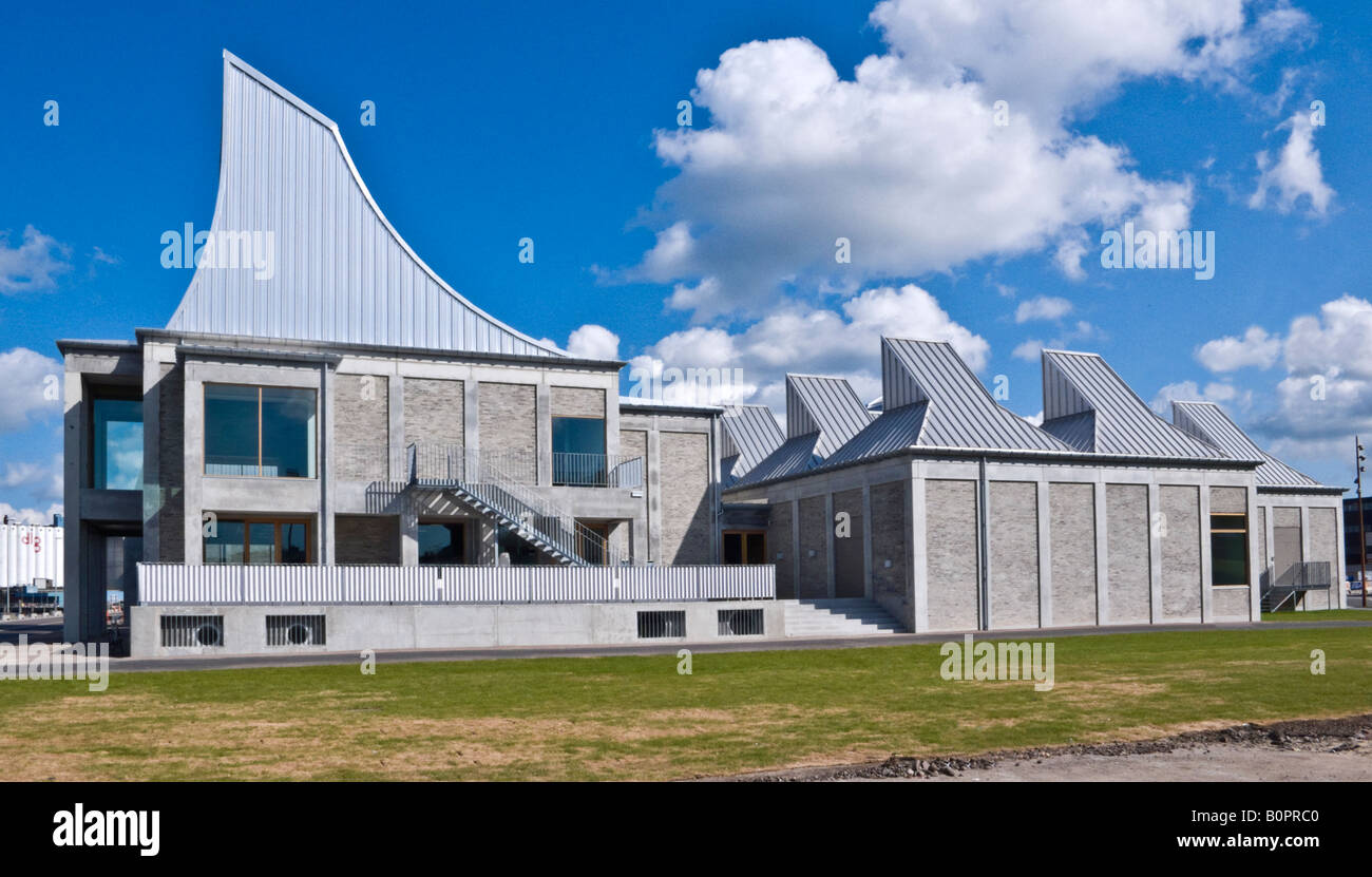 View from the east of the newly built Utzon Center in Aalborg harbour Denmark taken shortly ...